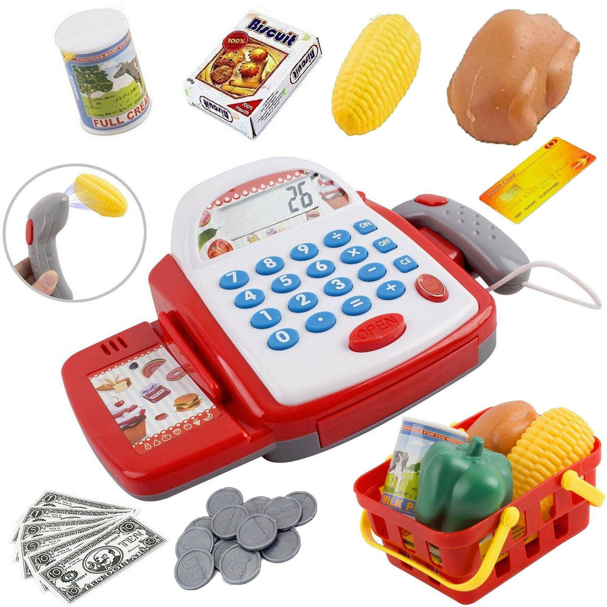 White & Red Cash Register Toy - Toys And Games - Electronic Cash ...