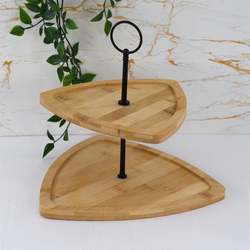 2 Tier Wooden Serving Stand - Tray - Wood - Geezy