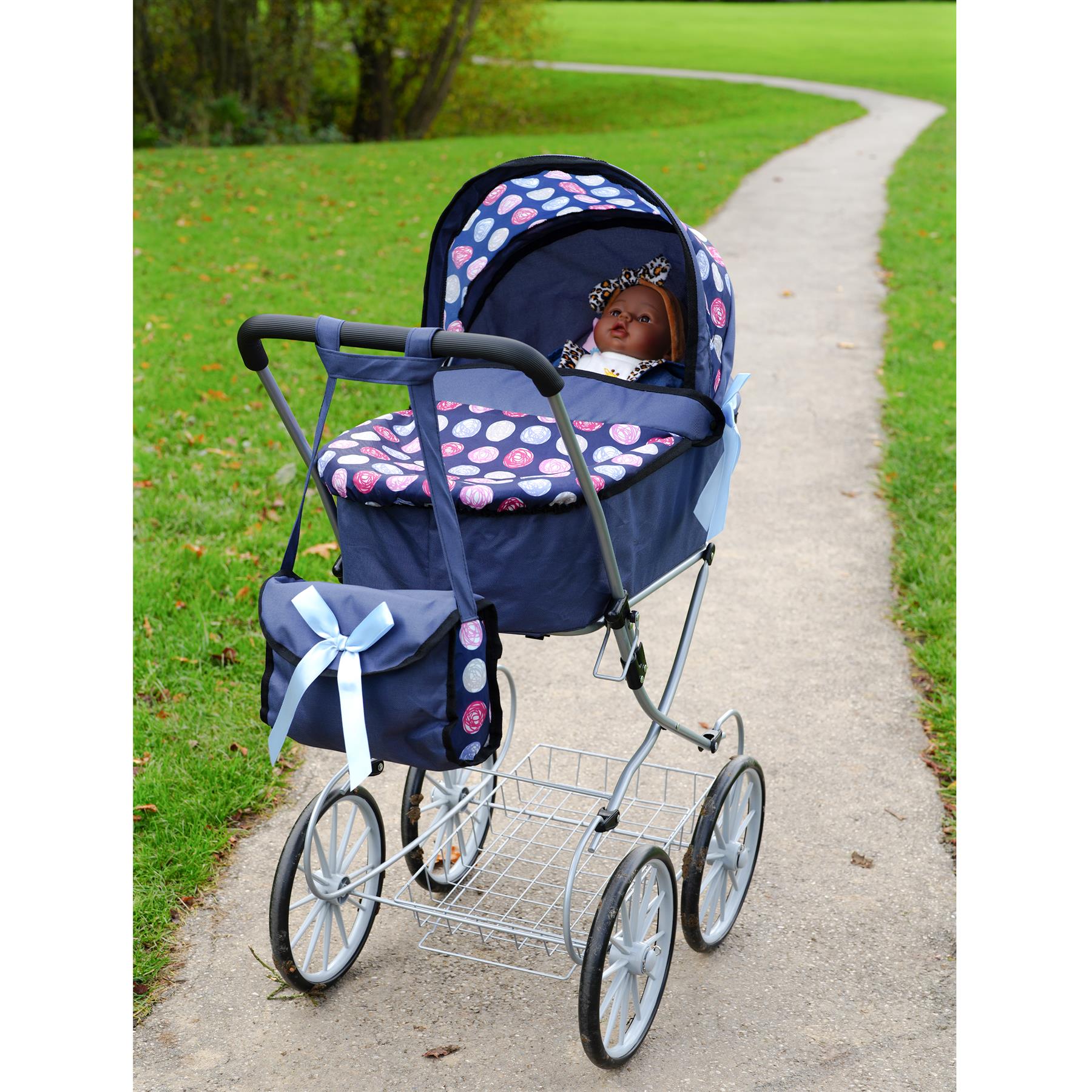 Navy Blue Dolls Vintage Cambridge Pram by The Magic Toy Shop At UKBuyZone UKbuyzone