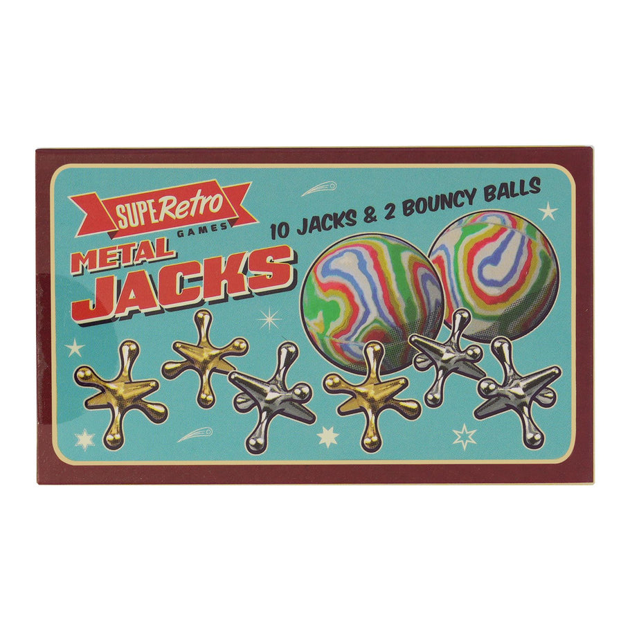 Traditional Metal Classic Jacks Game Set of 10 Stars and 2 Bouncy Balls ...