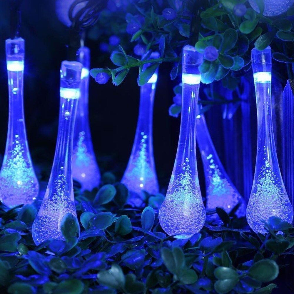 Raindrop Design Solar Powered Blue White Led String Lights for Outdoor ...