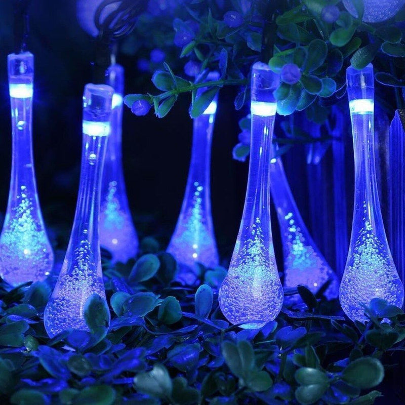 Raindrop Design Solar Powered Blue & White Led String Lights - Blue ...