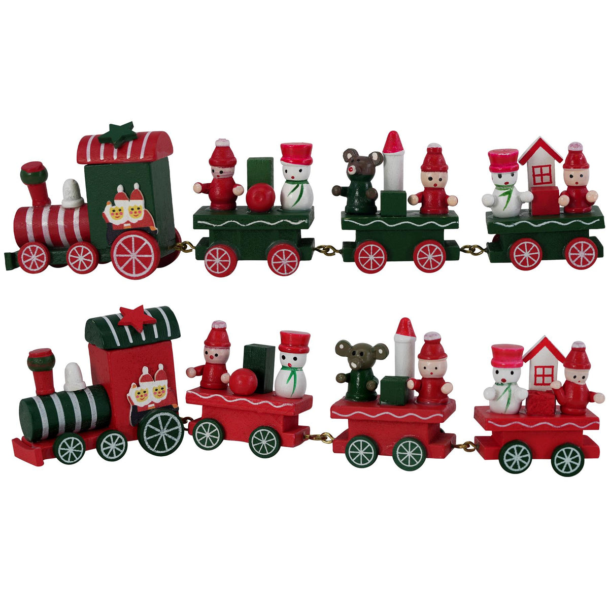 Mini Christmas Train Ornament Set with Wooden Locomotive and Carriages ...
