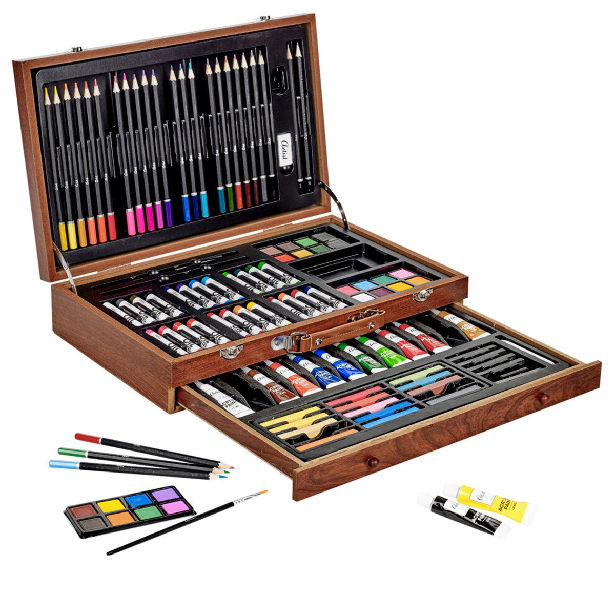 112 PCS Wooden Case Kids Art Set - Brown - Art Set - Art Set - Graphite ...