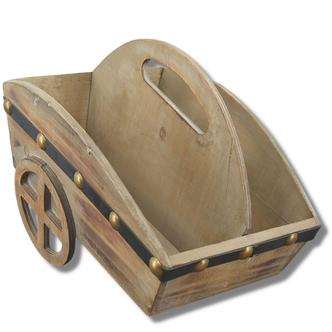 Freestanding Wheelbarrow Shaped Wooden Wine Rack for 2 Bottles with ...